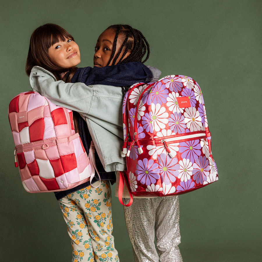 STATE Bags | Kane Double Pocket Backpack Metallic Ruby Floral