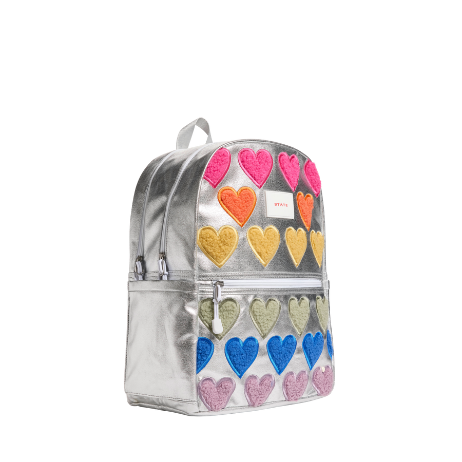 STATE Bags | Kane Kids Double Pocket Backpack Metallic Fuzzy Hearts