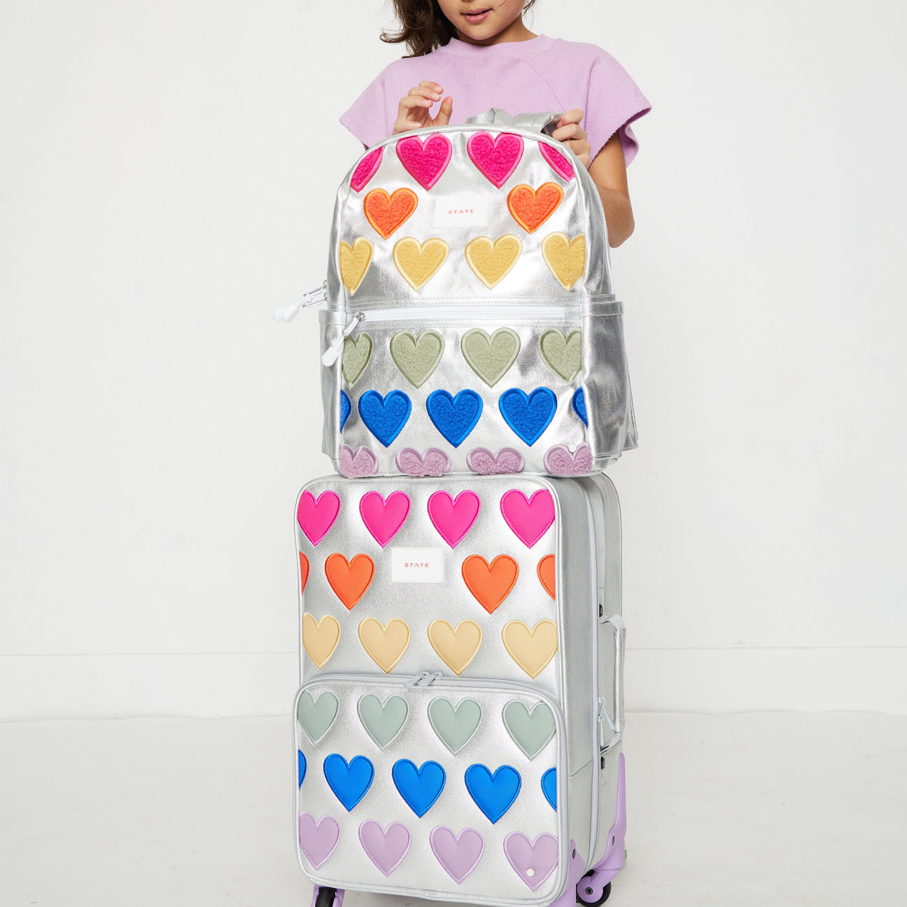 STATE Bags | Logan Suitcase Metallic Patchwork Hearts